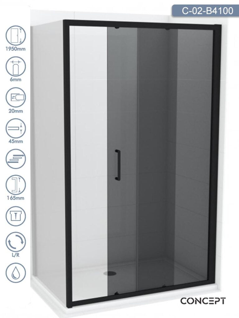Tuš paravan 100x195cm Atlas-Black Concept C-02-B4100- Tus Kabine Beograd